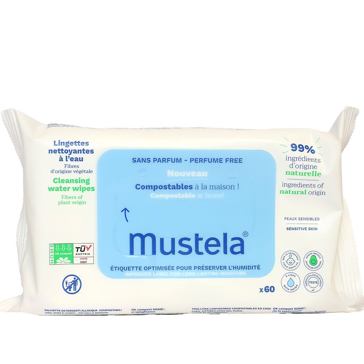 Mustela lingettes nettoyantes à l'eau /60 - Pharmacie Paque Grandvilliers